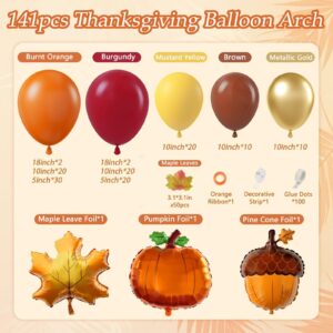 141pcs Thanksgiving Balloon Arch Fall Balloon Arch Kit with Burgundy Burnt Orange Balloons Different Sizes for Harvest Baby Shower Friendsgiving Fall Birthday Party Turkey Decorations