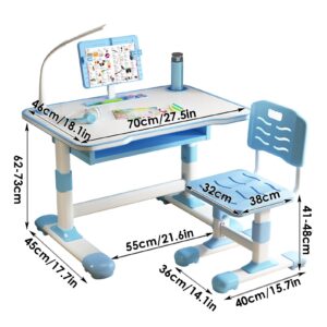 pofluany Height Adjustable Kids Desk and Chair Set, Kids Functional Desk and Chair Set for Kids, Children Study Desk, Study Table for Kids Boys Girls School Study Table for Writing Reading Blue