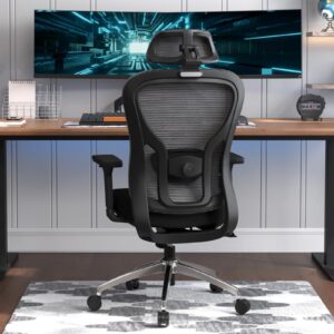 Ergonomic Office Chair, Big and Tall Office Chair with Tilt Function, mesh Office Chair with 3D Lumbar Support, 3D Bi-axial Headrest, 4D Adjustable Armrests, Seat Depth Adjustable Computer Chair