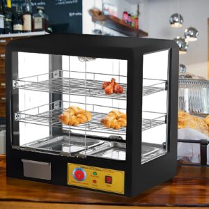 3-Tier Food Warmer, Commercial Food Warmer Display Electric Countertop Food Pizza Warmer with LED Lighting Removable Shelves Glass Door, Pastry Display Case for Buffet Restaurant 500w