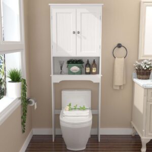 hrveocei white over the toilet storage cabinet with doors, freestanding bathroom above toilet storage & tall bathroom over toilet storage cabinet with adjustable shelf (style1)