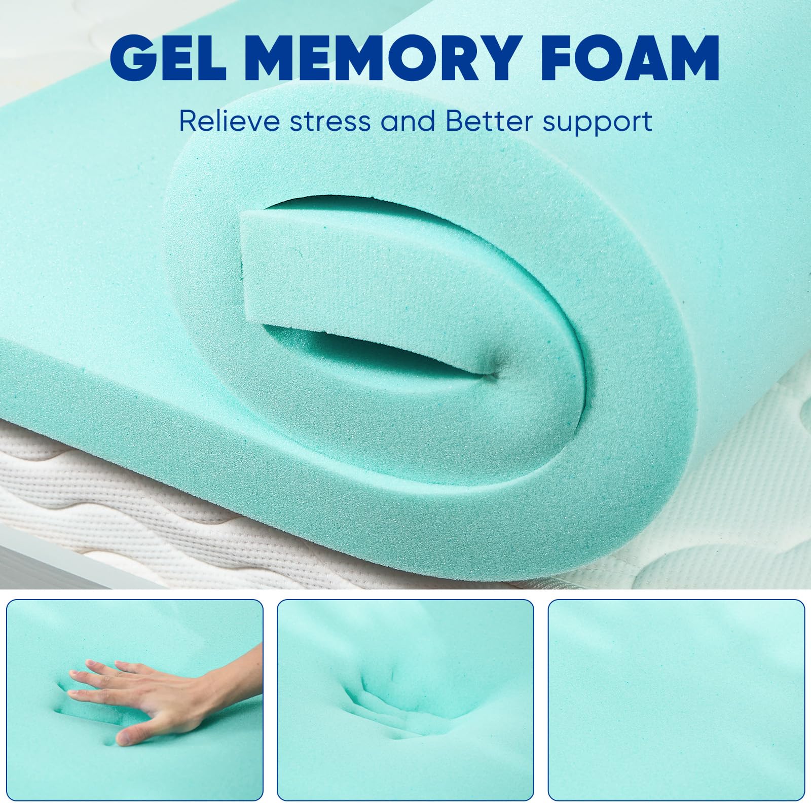 Dual Layer 4 Inch Memory Foam Mattress Topper Full Size 3 Inch Gel Memory Foam Plus 1 Inch Cooling Pillow Top Cover for Higher Support Relief Back Pain Soft and Breathable with 8-21 Inch Deep Pocket