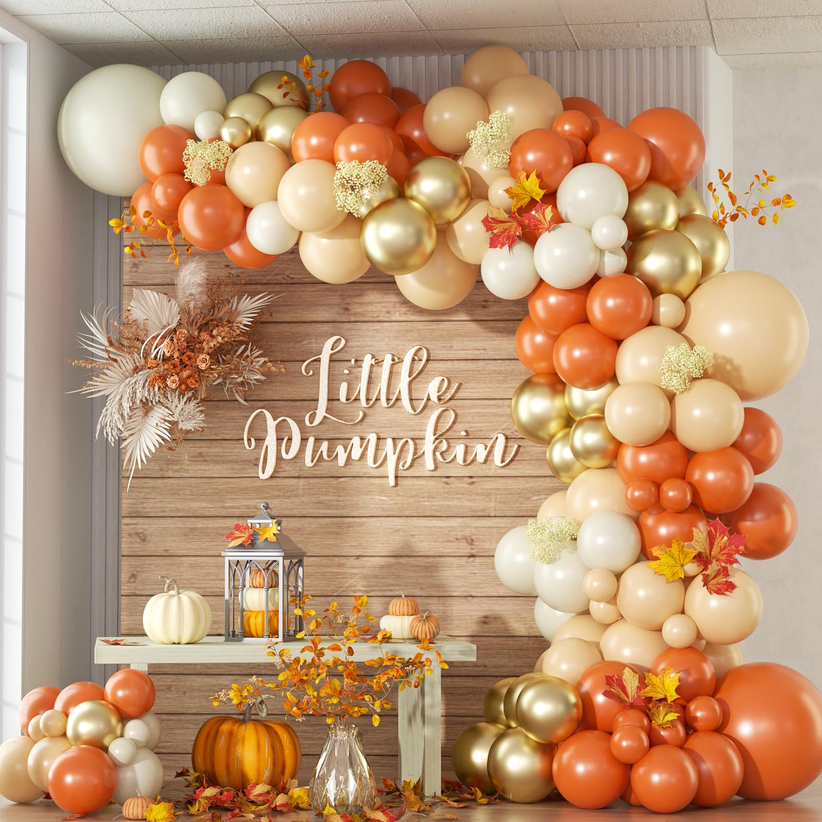 149pcs Fall Balloon Arch Kit Thanksgiving Balloon Arch Little Pumkin Balloon Garland with Brown Burnt Orange Balloons Different Sizes for Birthday Little Pumpkin Wedding Fall Baby Shower Decorations