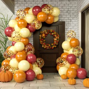 yaowky fall balloons garland arch kit,100pcs 12in burnt orange and yellow burgundy gold confetti latex balloons for fall baby shower birthday thanksgiving pumpkin themed party decorations