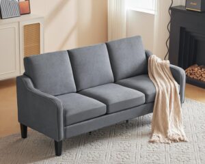 luxury 72" comfy sofa couch with spring cushion,comfy upholstered 3 seater sofa, love-seat sofas & couches with deep seat and ultra thick cushion,compact small couch for bedroom apartment office,grey