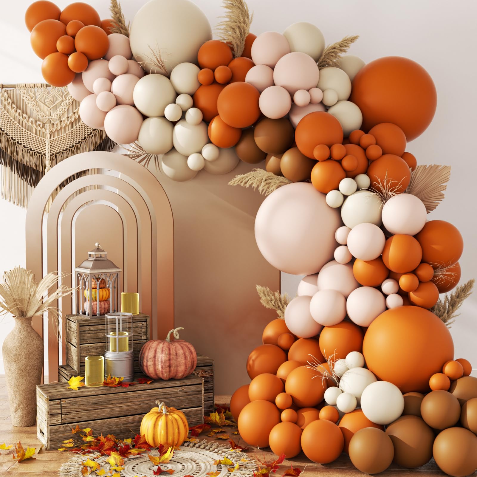 147pcs Fall Balloon Arch Kit Thanksgiving Balloon Arch Fall Boho Balloon Garland Kit with Burnt Orange Balloons for Wedding Thanksgiving Baby Shower Fall Birthday Party Decorations