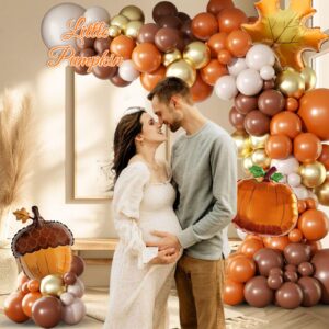 150pcs Fall Balloon Arch Kit Thanksgiving Balloon Arch Little Pumkin Balloon Garland with Brown Burnt Orange Balloons Different Sizes for Birthday Little Pumpkin Wedding Fall Baby Shower Decorations