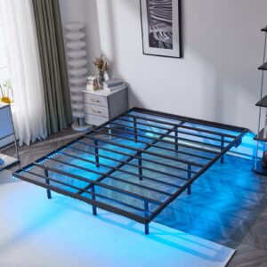 VINGLI Floating Bed Frame Queen with USB Charging Station/LED Lights, 14'' Platform Bed Frame Heavy Duty Metal Bed Queen Size for Kids Teens & Adults, No Box Spring Needed,Black