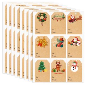 lcy wedshi 180pcs christmas gift tags stickers, christmas name tags stickers, self adhesive holiday labels stickers for presents, 2 x 3 inch, kraft paper