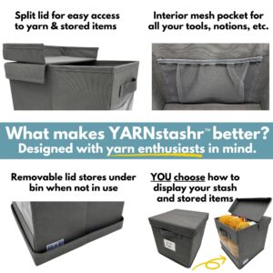 B+P YARNstashr™ 10.5 x 10.5 Yarn Storage Cubes 4-Pack-Cube Organizer Bins with Lid-Sturdy, Reversible and Ideal for Yarn Organization, Crochet Stuff, More! Foldable Fabric Storage Boxes for Crocheters