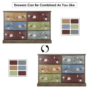 finetones 47.5’’ Wide Dressers & Chests of Drawers, 6 Drawer Dresser Boho Dresser TV Stand, Wood Dresser Vintage Dresser Chest of Drawers for Home, 47.5W x 16.7D x 31.9H Inch