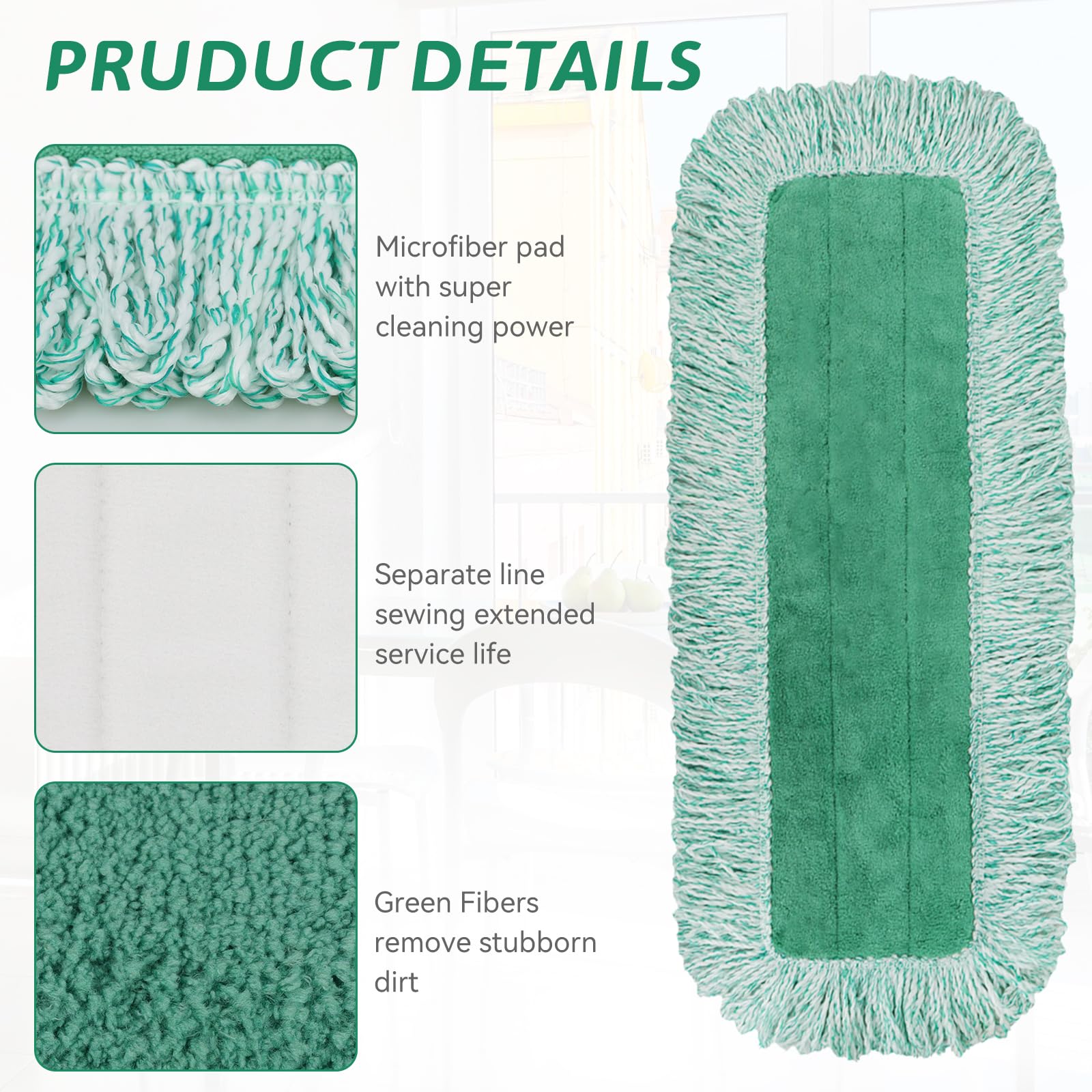 18 inch Microfiber Mop Replacement for Rubbermaid Commercial: Commercial Microfiber Dust Mop Reusable Wet&Dry Commercial Cleaning Flat Mop Refills Fit for Any Microfiber Flat Mop System 18"(3 Pack)