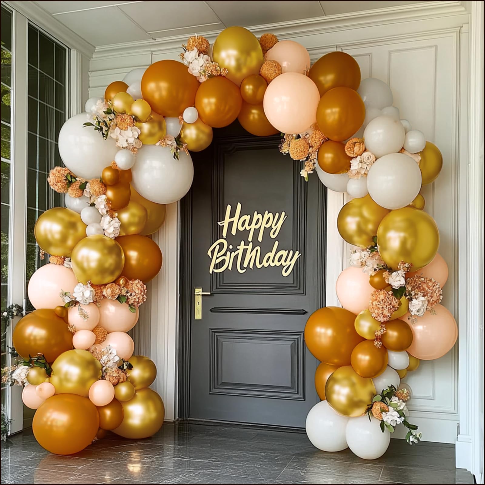 NISOCY Thanksgiving Fall Balloons Garland Arch Kit, 129PCS Burnt Orange Pastel Orange Gold and White Sand Balloons Kit for Fall Baby Shower Birthday ThanksGiving Pumpkin Themed Party Decorations