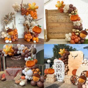 150pcs Fall Balloon Arch Kit Thanksgiving Balloon Arch Little Pumkin Balloon Garland with Brown Burnt Orange Balloons Different Sizes for Birthday Little Pumpkin Wedding Fall Baby Shower Decorations