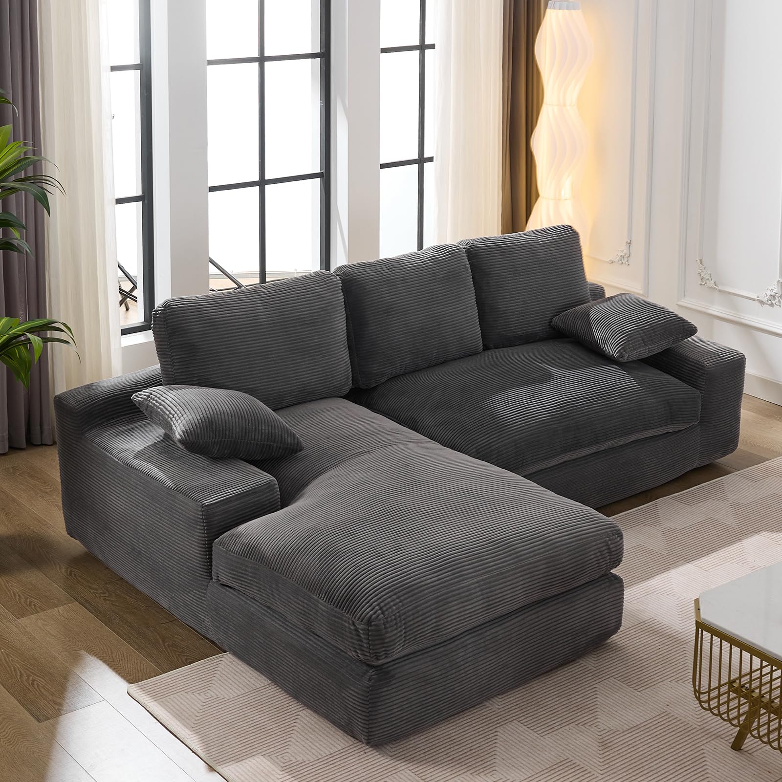 L Shaped Sectional Sofa, Modular Upholstered Couch Set, Deep Seat Cloud Couch with Chaise, Free Combination for Living Room, No Assembly Required (Grey)