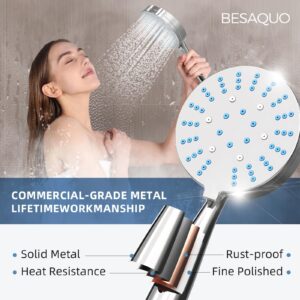 BESAQUO ALL METAL 3 Settings Handheld Shower Head with Hose and Brass Holder, Non-Clogging Nozzles High Pressure Shower Head with Handheld, 72 Inch Hose&Adjustable Holder