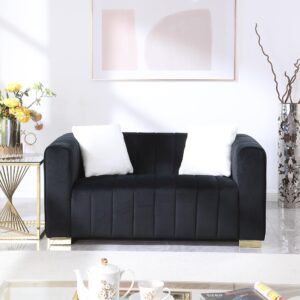 williamspace 62" modern loveseat sofa for living room, mid century 2-seater velvet chesterfield sofa, upholstered couch with gold leg for apartment, office, small space (black)