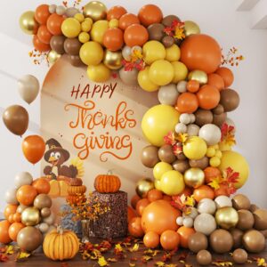 157pcs thanksgiving balloon arch fall balloon arch kit with mustard yellow burnt orange balloons different sizes for harvest baby shower friendsgiving fall birthday party turkey decorations