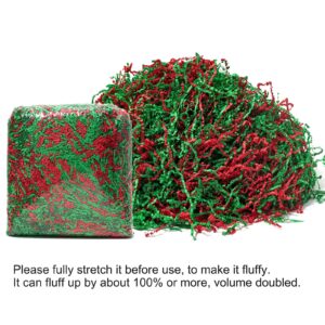 Mefleet 1 LB Crinkle Cut Paper Shred Filler Green & Red Crinkle Paper Shredded Paper for Gift Box - Gift Basket Filler - Gift Box Stuffing for Christmas Xmas Holiday Packaging Wrapping