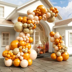 vidavan thanksgiving balloons fall balloon arch kit, 111pcs burnt orange and apricot peach double stuffed balloons for thanksgiving fall baby shower birthday