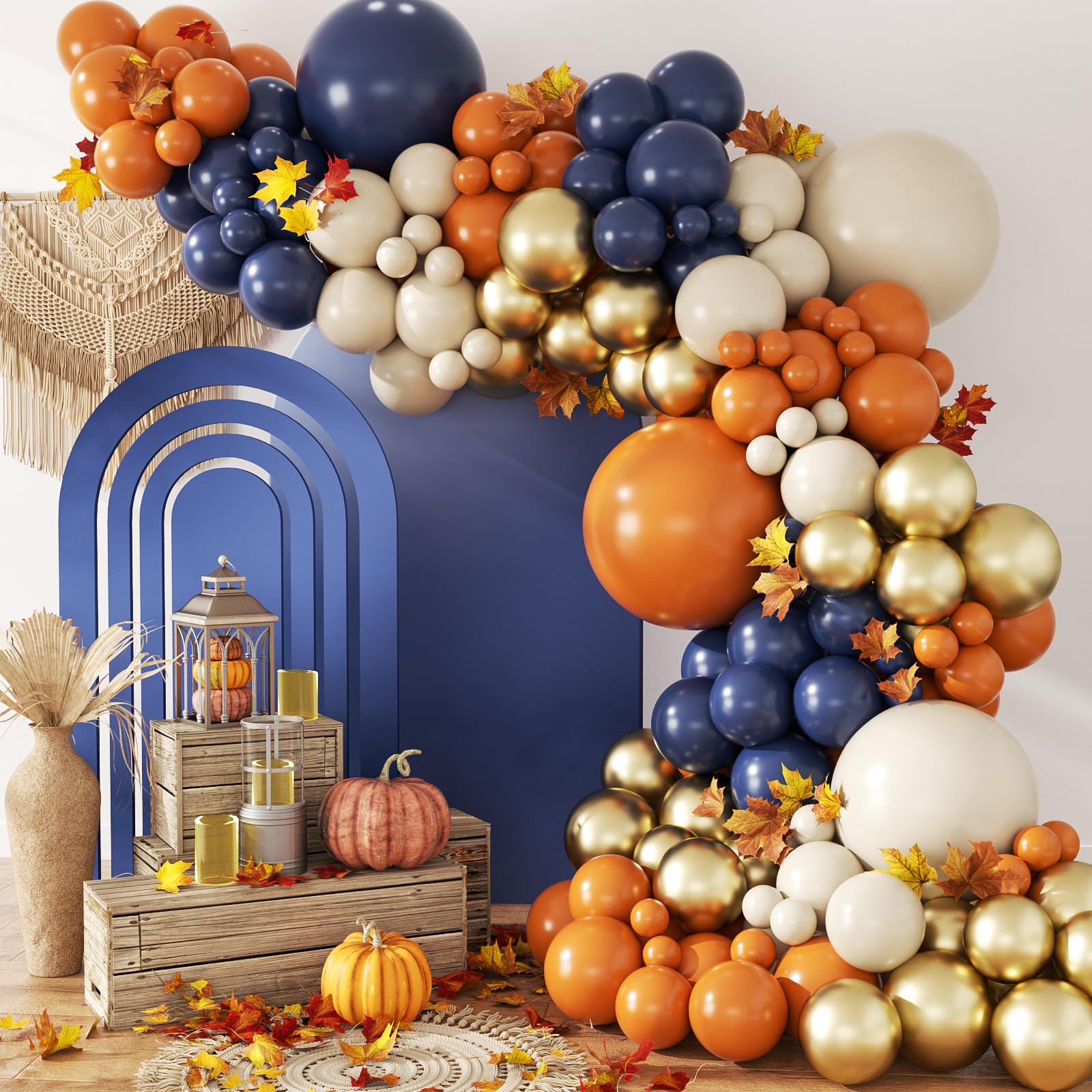 147pcs Fall Balloon Arch Kit Thanksgiving Balloon Arch with Navy Blue Burnt Orange Balloons for Thanksgiving Baby Shower Wedding Fall Graduation Birthday Party Decorations