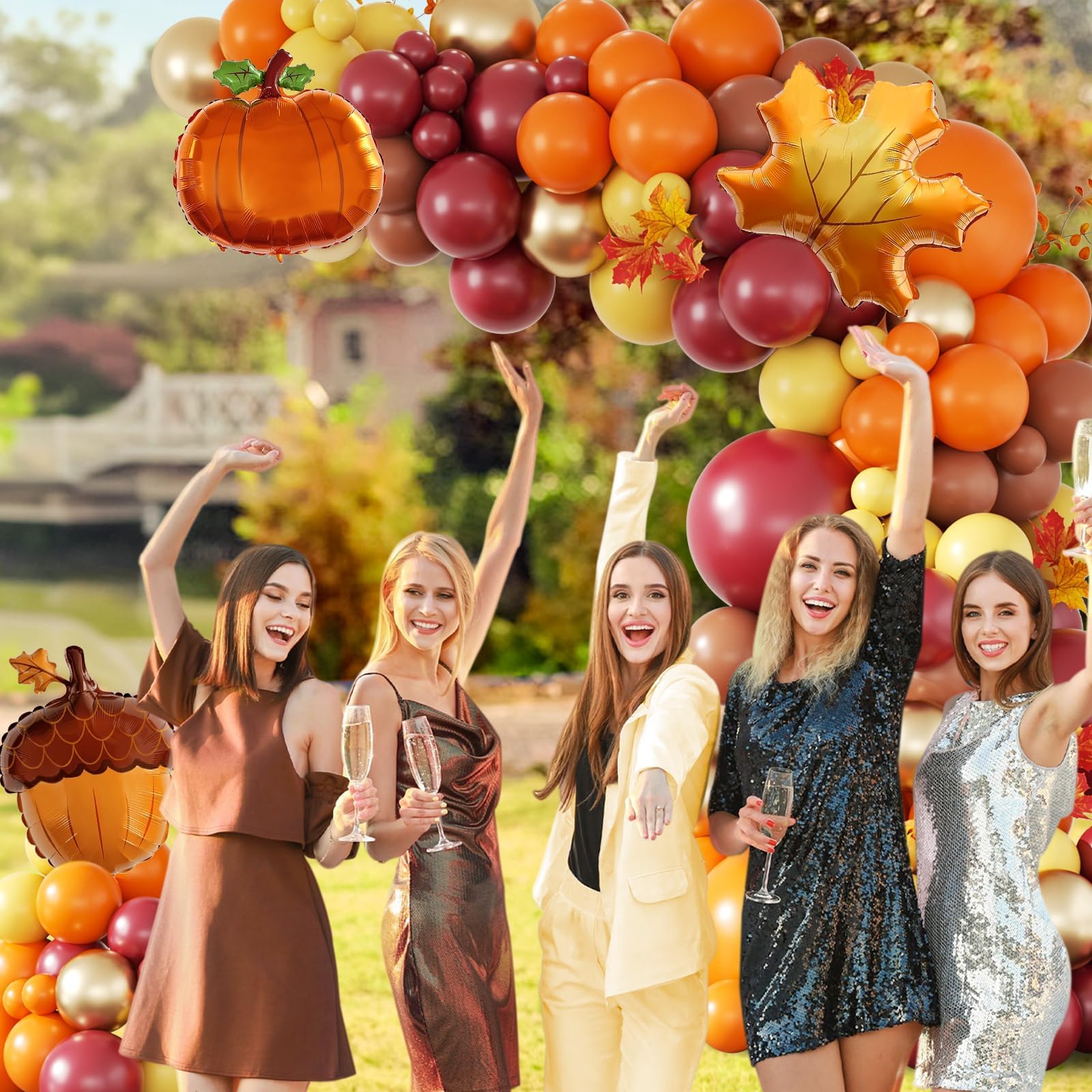 141pcs Thanksgiving Balloon Arch Fall Balloon Arch Kit with Burgundy Burnt Orange Balloons Different Sizes for Harvest Baby Shower Friendsgiving Fall Birthday Party Turkey Decorations