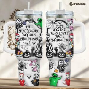 GEPOSTORE Christmas 3D Tumbler with Handle and Straw, Nightmare Before Movie Tumbler 40 oz, Gifts for Christmas, Christmas Mug, Christmas Movie Cup, Birthday Gifts for Movie Lovers