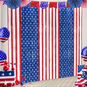 patriotic party decorations, red white blue 2 pack america tinsel foil fringe curtains patriotic backdrop for independence day memorial day labor day veteran party patriotic party photo booth prop