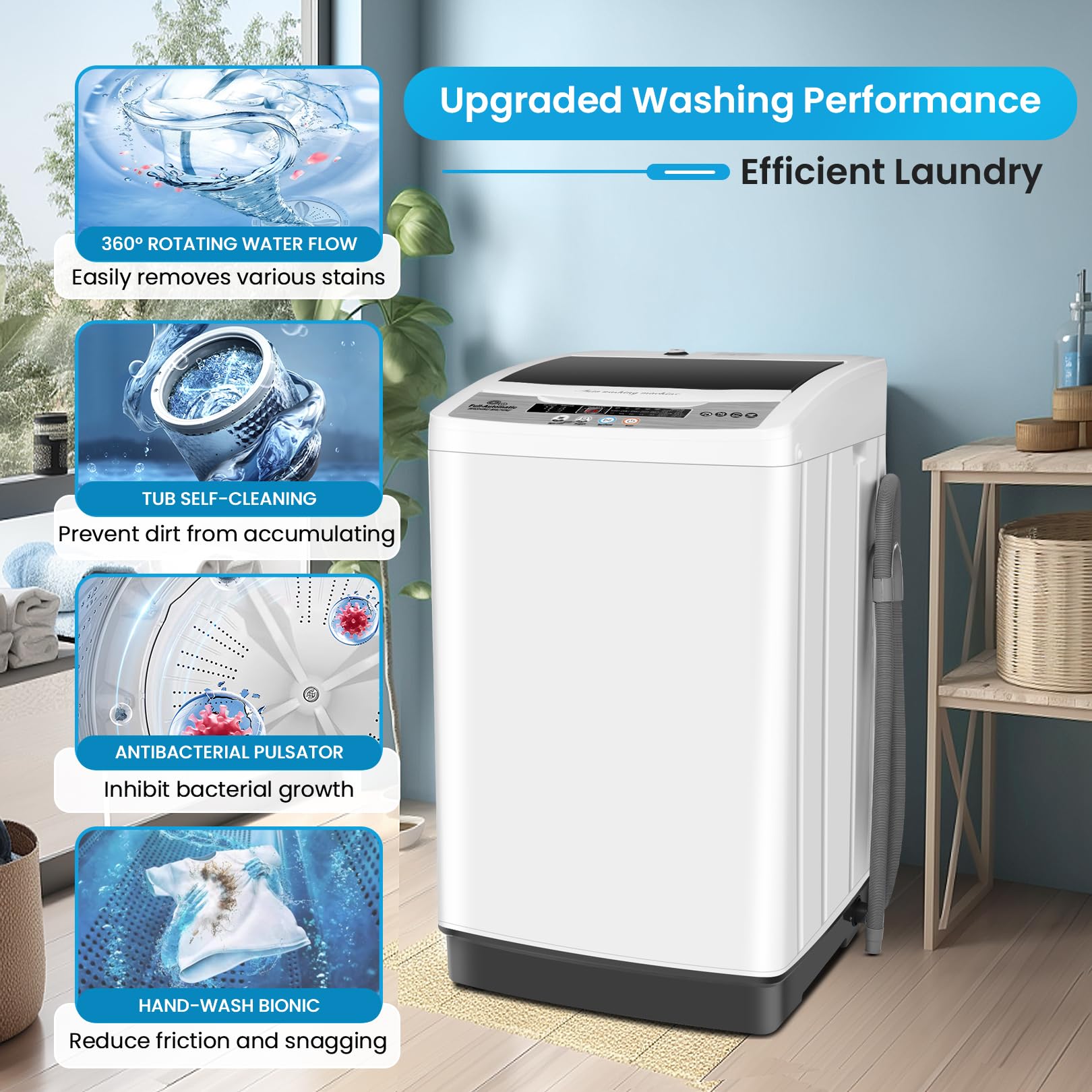 Nictemaw 2.4 Cu.Ft Portable Washing Machine, 17.8lbs Portable Washer Dryer Combo with Drain Pump, Full Automatic Portable Washer with 10 Programs 8 Water Levels LED Display for Apartments, RV, Dorms