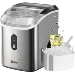 nugget ice maker countertop, silonn chewable pellet ice machine with self-cleanin function, 33lbs/24h portable ice makers for home kitchen officce, stainless steel