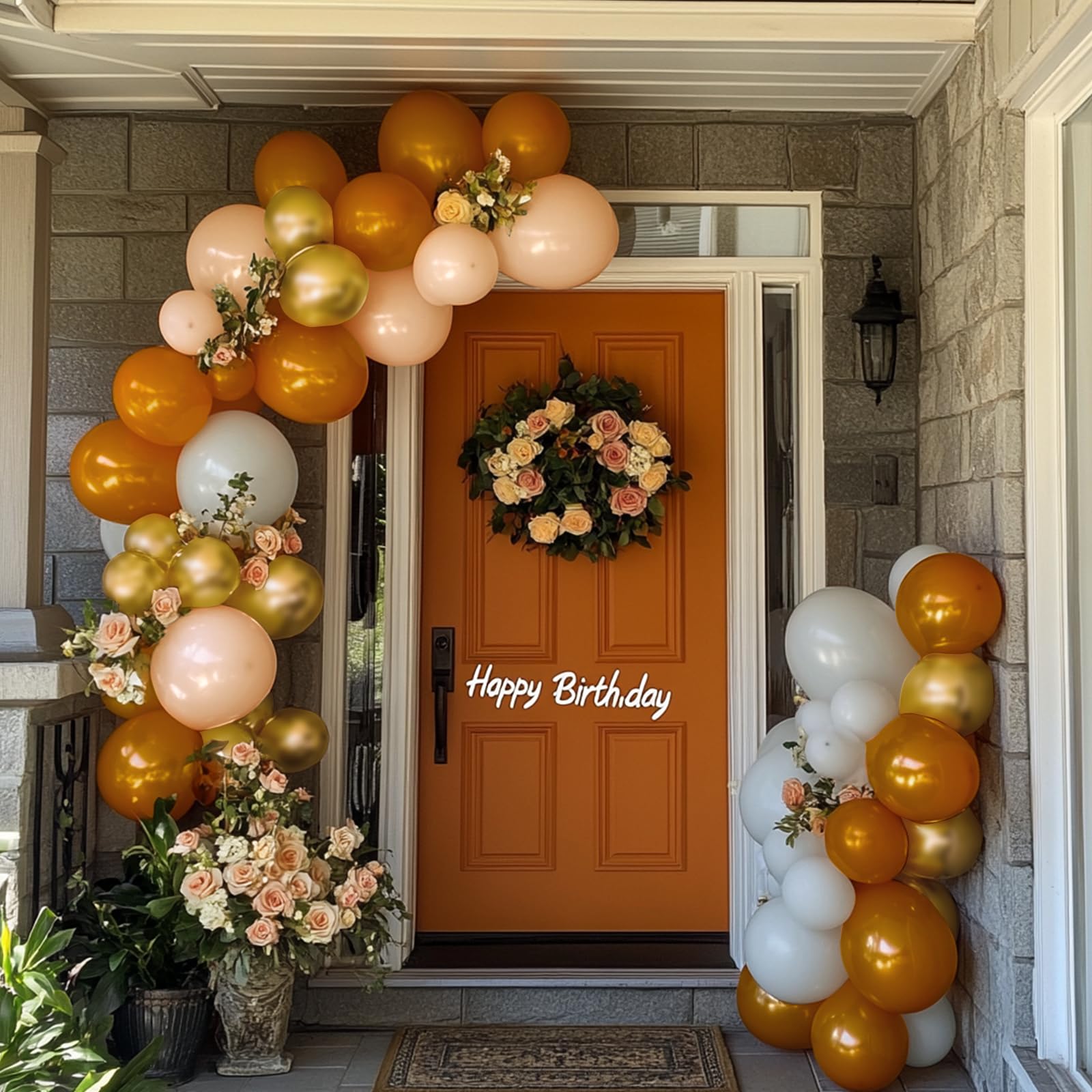 NISOCY Thanksgiving Fall Balloons Garland Arch Kit, 129PCS Burnt Orange Pastel Orange Gold and White Sand Balloons Kit for Fall Baby Shower Birthday ThanksGiving Pumpkin Themed Party Decorations