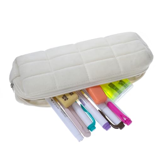 Small Plush Pencil Pouch Travel Makeup Pouch Heavy Duty Aesthetic Pen Case Cute Cosmetic Bag Organizer Trendy Office Stationery Storage Bags Mini Zipper Toiletry Pouches for Women Men Adult