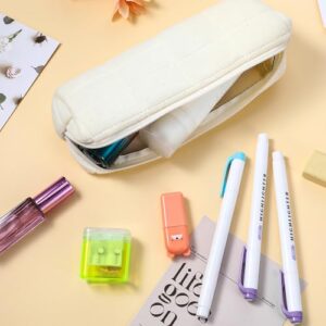 Small Plush Pencil Pouch Travel Makeup Pouch Heavy Duty Aesthetic Pen Case Cute Cosmetic Bag Organizer Trendy Office Stationery Storage Bags Mini Zipper Toiletry Pouches for Women Men Adult