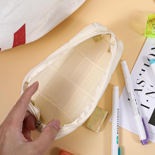 Small Plush Pencil Pouch Travel Makeup Pouch Heavy Duty Aesthetic Pen Case Cute Cosmetic Bag Organizer Trendy Office Stationery Storage Bags Mini Zipper Toiletry Pouches for Women Men Adult