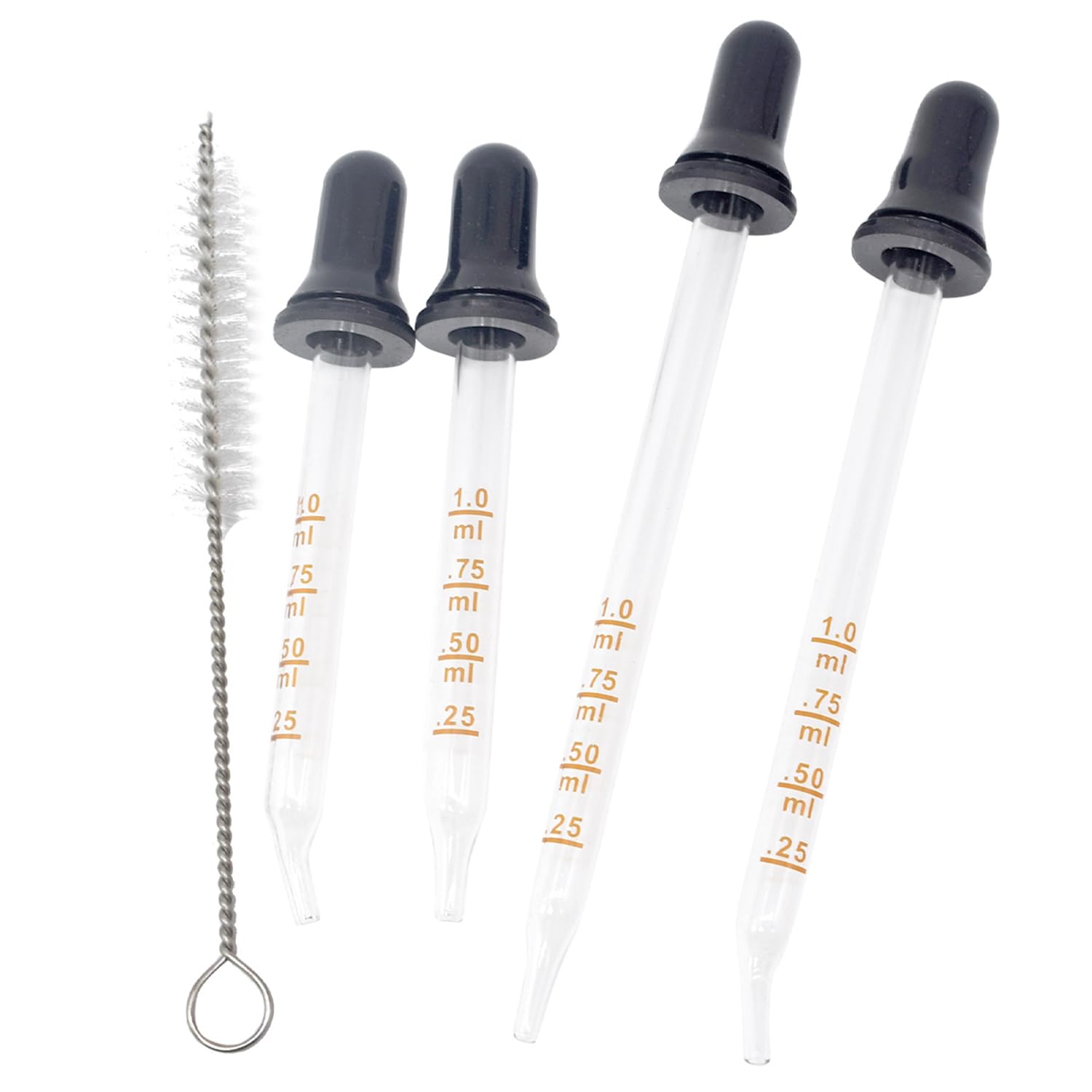 Eye Dropper for Oils Long & Short, Eye Dropper 1mL, Bent & Straight Tip Calibrated Glass Medicine Droppers, Ear Dropper Eye Droppers for Medicine Feeding Lab 5Pack