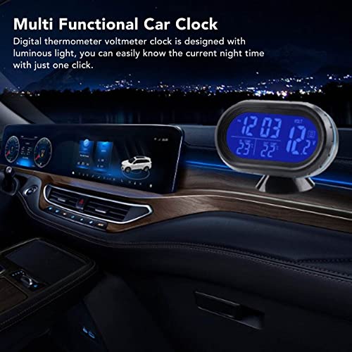 Thermometer Voltmeter Clock, LCD Color Display Multi Functional Digital Car with Luminous Light 12‑24V Angle Multifunctional Truck Orange Blue (Orange with Green)