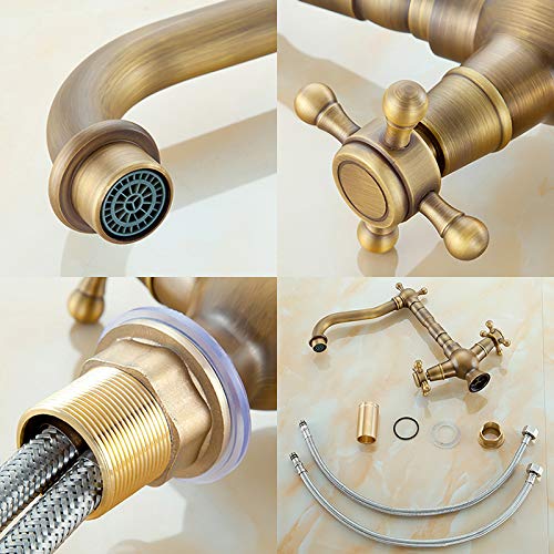 UDWTMTPRT Kitchen Sink Faucet for Bar Farmhouse Commercial, Antique Bronze Bath Sink Faucets, Dual Handles Single Hole Hot Cold Water Mixer Crane, Kitchen Faucet(Style B)