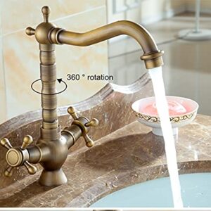 UDWTMTPRT Kitchen Sink Faucet for Bar Farmhouse Commercial, Antique Bronze Bath Sink Faucets, Dual Handles Single Hole Hot Cold Water Mixer Crane, Kitchen Faucet(Style B)