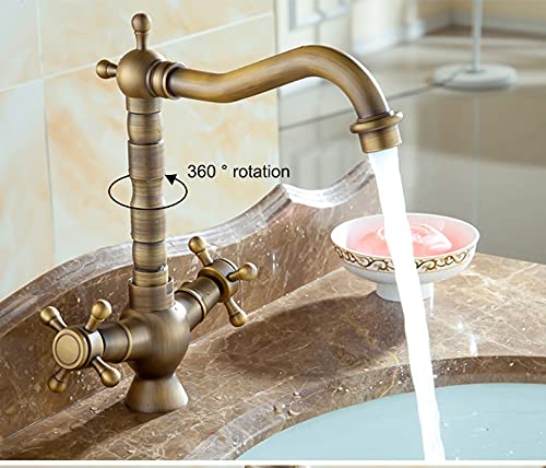 UDWTMTPRT Kitchen Sink Faucet for Bar Farmhouse Commercial, Antique Bronze Bath Sink Faucets, Dual Handles Single Hole Hot Cold Water Mixer Crane, Kitchen Faucet(Style B)