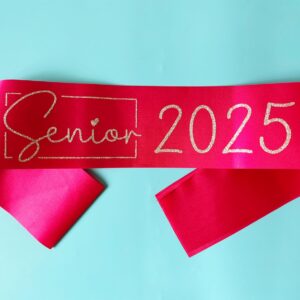 Senior Sash 2025, 8 Pack Silver Glitter Hot Pink Satin Finally Graduated Senior Cheerleader Sashes for Class of 2025 Graduation Party Supplies