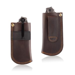 leather knife sheath for belt,knife holster,pocket knife sheath,pocket knife holder,edc leather sheath belt organizer belt knife sheaths for folding knife carrier (brown)