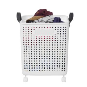 wusililu dirty clothes hamper with wheel, 14.8 * 12.2 * 19.7in pp folding laundry hamper large rolling clothes basket organizer for closet, laundry room, dormitory, bedroom, bathroom (white, small)