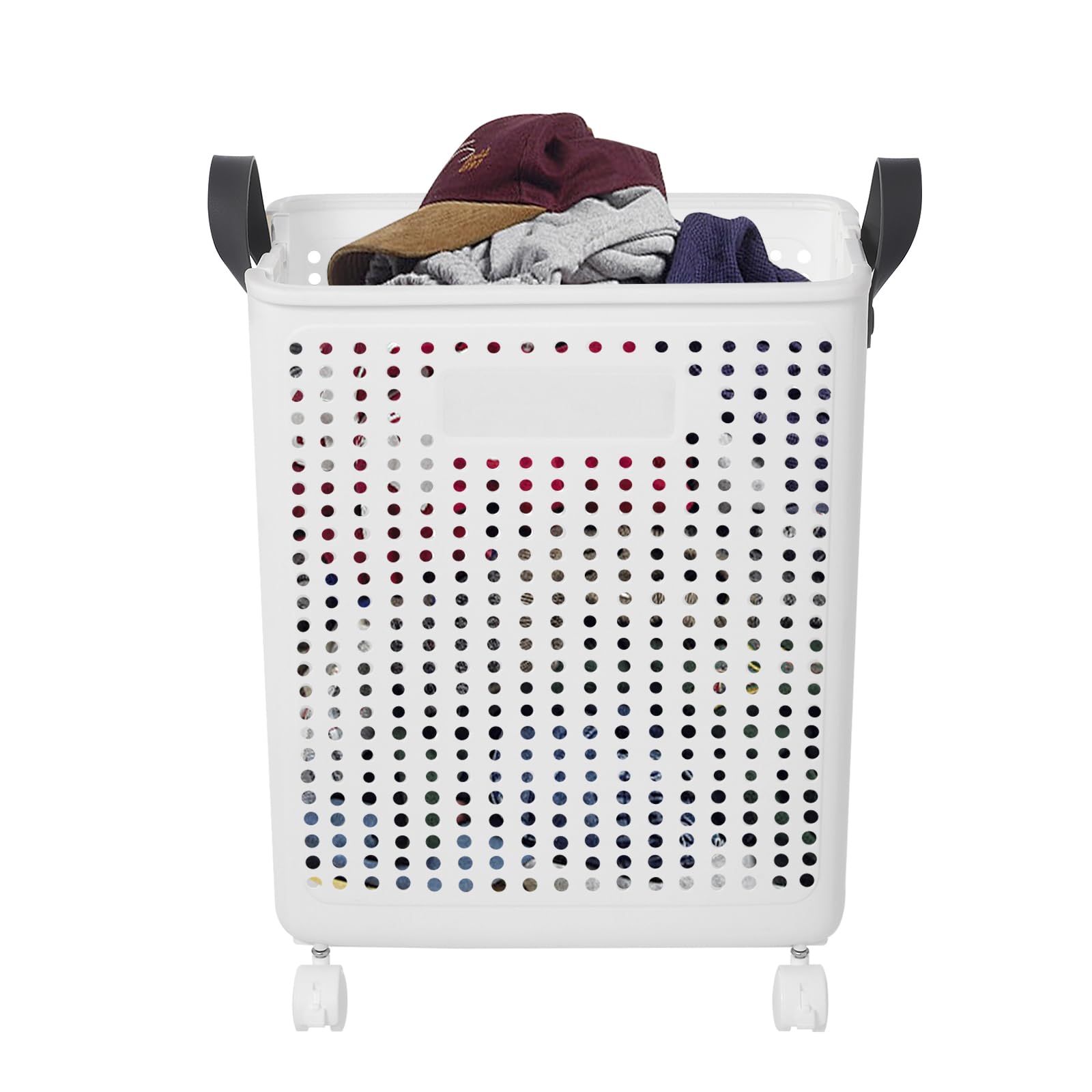 WUSILILU Dirty Clothes Hamper with Wheel, 14.8 * 12.2 * 19.7in PP Folding Laundry Hamper Large Rolling Clothes Basket Organizer for Closet, Laundry Room, Dormitory, Bedroom, Bathroom (White, Small)