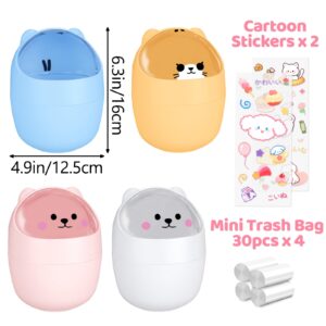 WCHOSOZH 2Pcs Cute Small Trash Can, Mini Kawaii Cartoon Animal Shape Garbage Cans with 4pcs Garbage Bags and 2pcs Stickers, Countertop Rubbish Storage Bin with Swing Lid for Kitchen,Desk (Yellow-Blue)