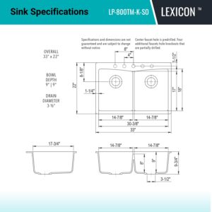 33" x 22" Quartz Kitchen Sink, Double Bowl Kitchen Sinks, Drop in sink, large sinks Quartz Undermount Kitchen Sink, Galaxy Black Kitchen Sink, Double Sink Kitchen, Lexicon Platinum LP-800TM-K-SO