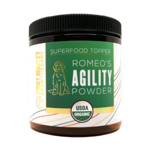 zma pets organic agility superfood powder for dogs & cats – support agility & mobility - usda organic bone broth, turmeric, & 3 functional mushrooms