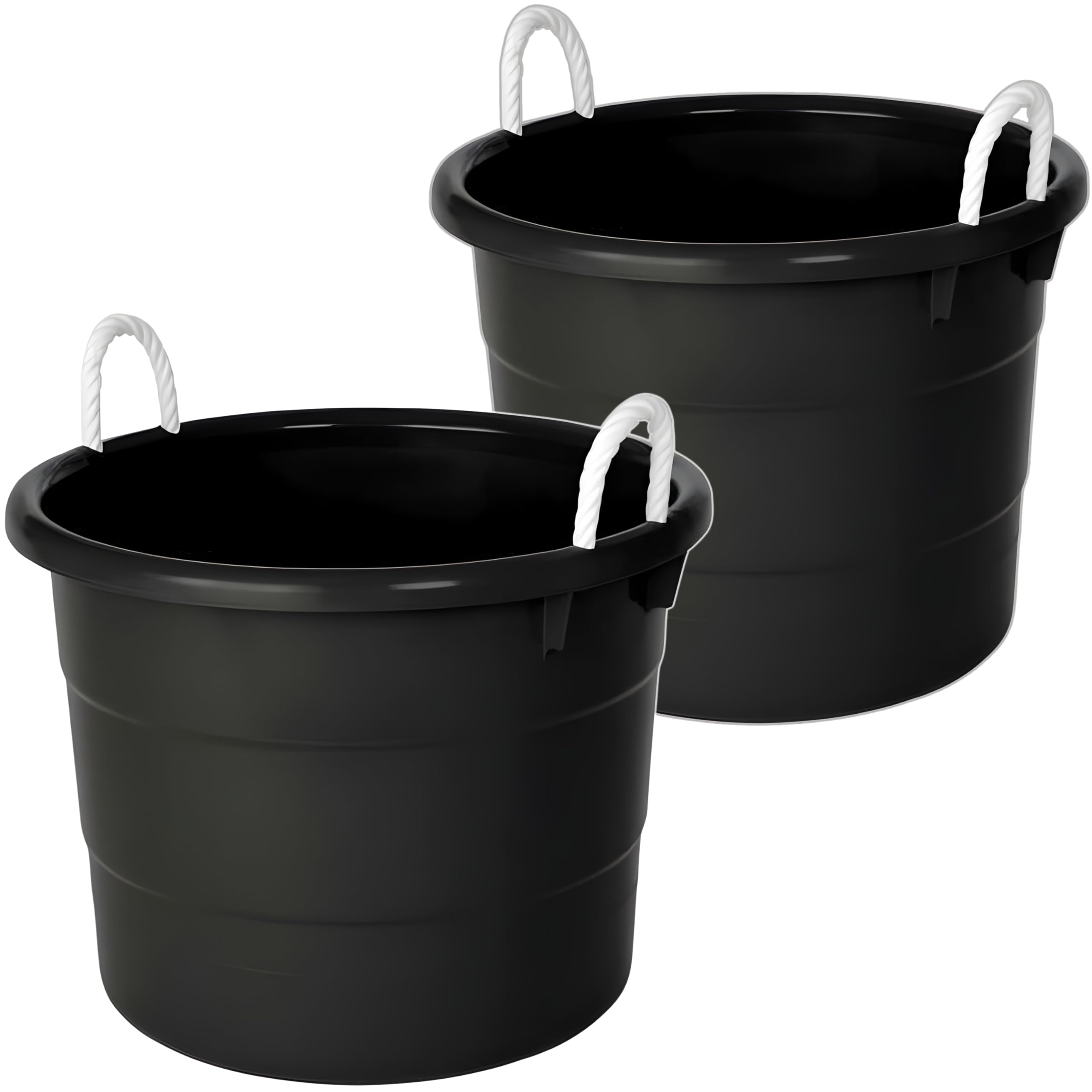 (2 Pack) - 18 Gallon Round Storage Tub with Rope Handles, Open Top, Multi-Purpose Heavy Duty Plastic for Toys, Laundry, and More - Black, 0402GRBK.08 (Black)