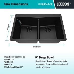 33" x 22" Quartz Kitchen Sink, Double Bowl Kitchen Sinks, Drop in sink, large sinks Quartz Undermount Kitchen Sink, Galaxy Black Kitchen Sink, Double Sink Kitchen, Lexicon Platinum LP-800TM-K-SO