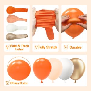 136Pcs Thanksgiving Fall Balloons Garland Arch Kit - 5 10 12 18 inch Orange Pastel Orange Gold and White Balloons for Fall Baby Shower Birthday ThanksGiving Pumpkin Themed Party Decorations