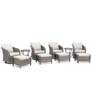 lumiinofami 10 piece patio furniture set, patio swivel glider chairs set with side table and ottoman, barrel-shaped wicker patio bistro set swivel rocker outdoor chairs for patio deck porch